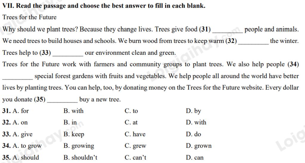 VII. Read the passage and choose the best answer to fill in each blank ...