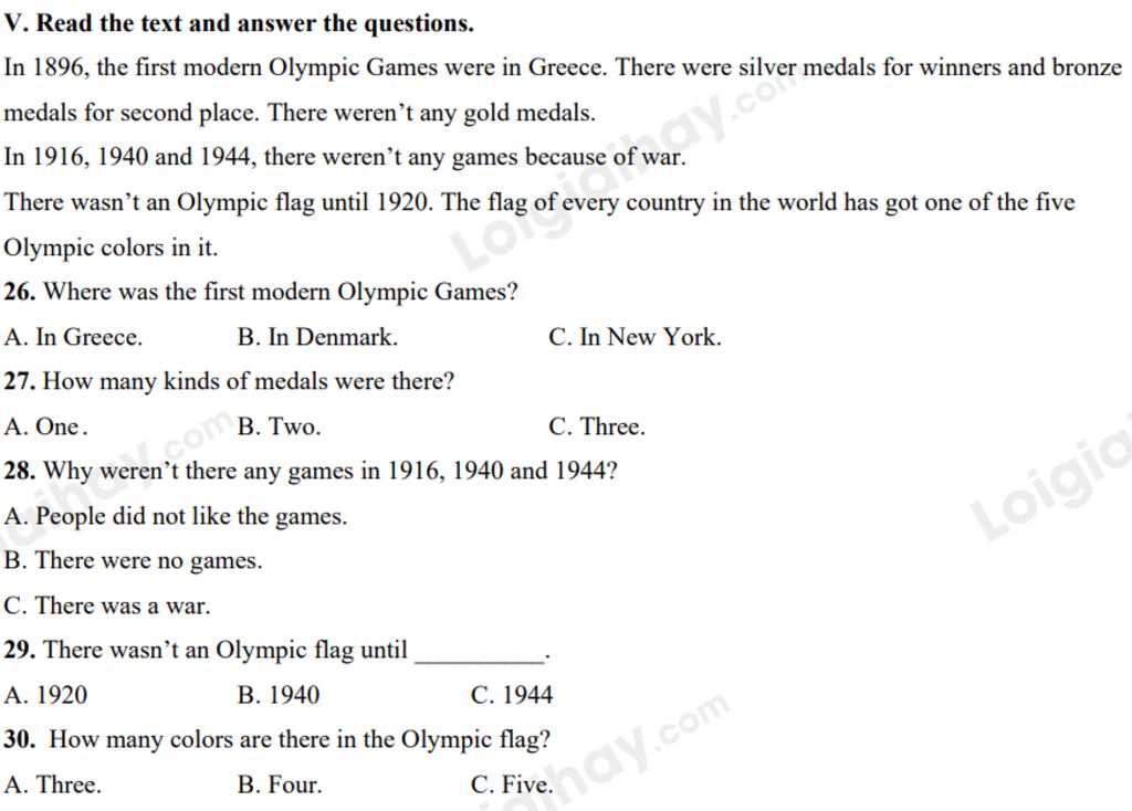 V. Read the text and answer the questions. In 1896, the first modern ...