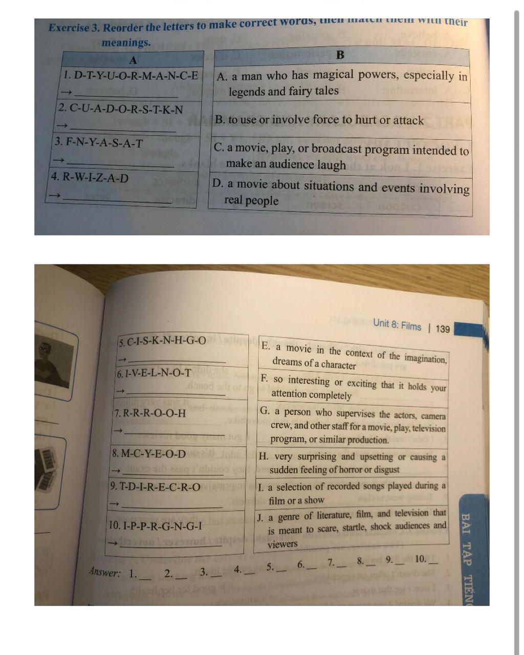 Exercise 3. Reorder the letters to make correct words, then match them ...