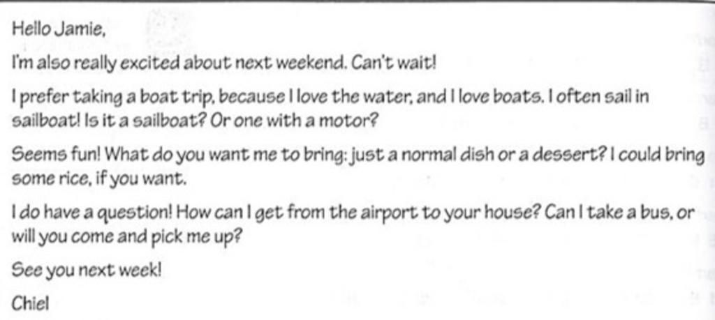 Hello Jamie, I'm also really excited about next weekend. Can't wait! I ...