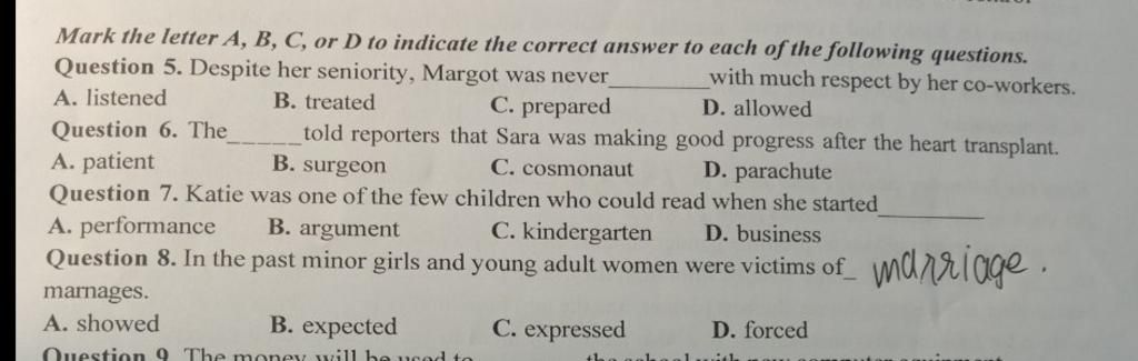 4 câu nhé helppppppppppppppppppppppppp (dc thì mn dịch ra tiếng Việt hộ vs ạ)Mark the letter A ...