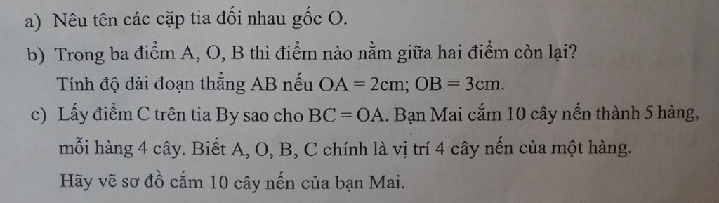 Cho đường thẳng xy. Điểm O thuộc đường thẳng xy. Lấy điểm A thuộc tia Ox; điểm B thuộc tia Oy.a ...