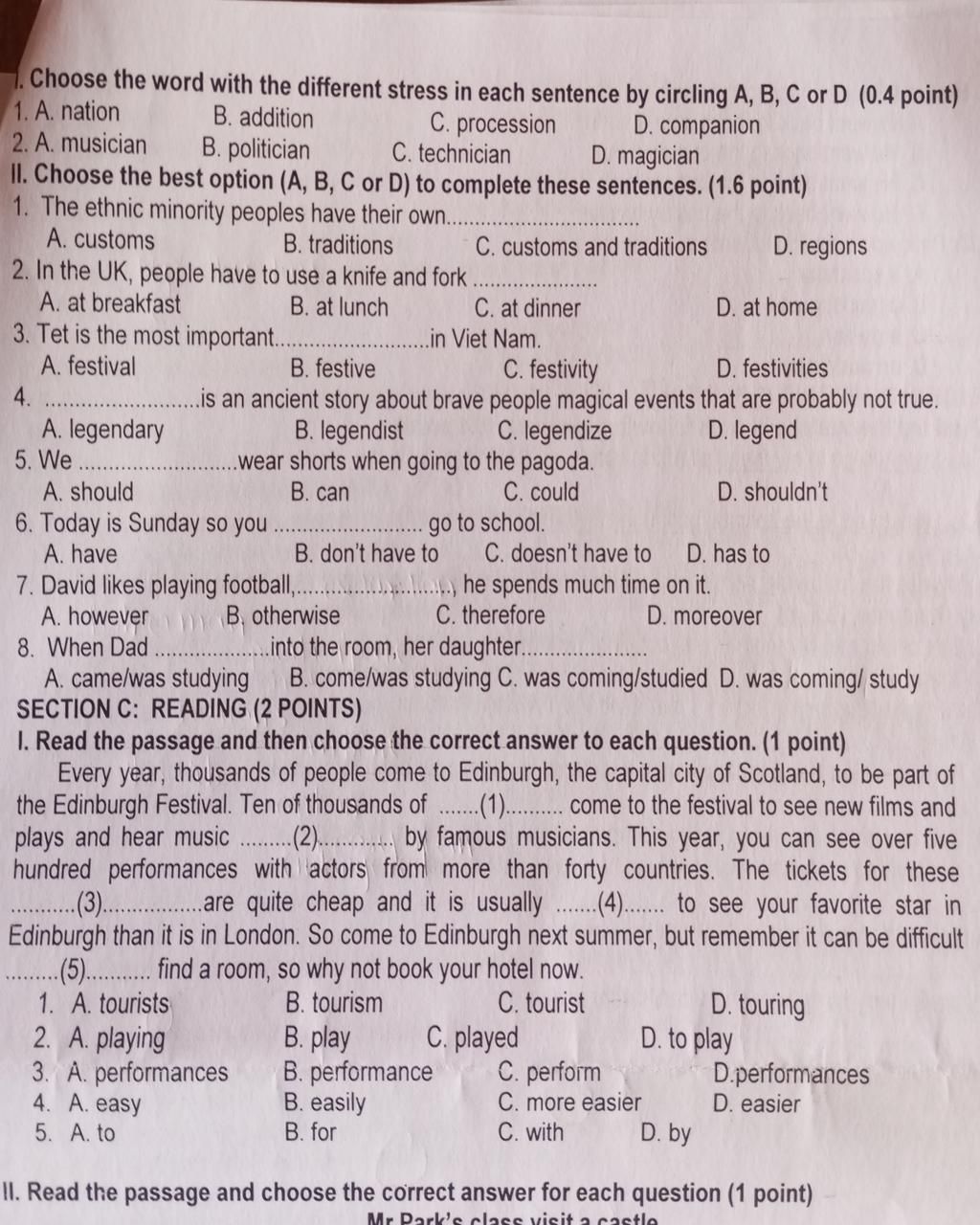 1. Choose the word with the different stress in each sentence by ...