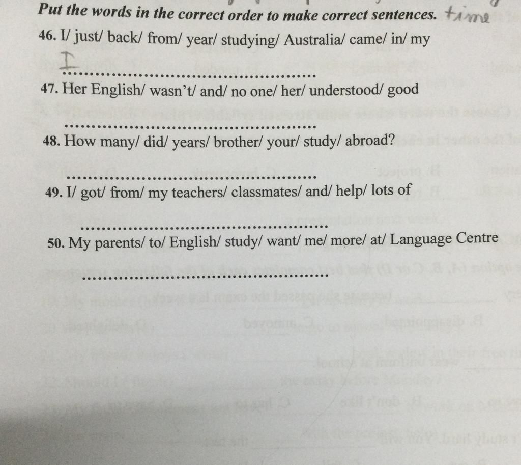 Put the words in the correct order to make correct sentences. time 46 ...