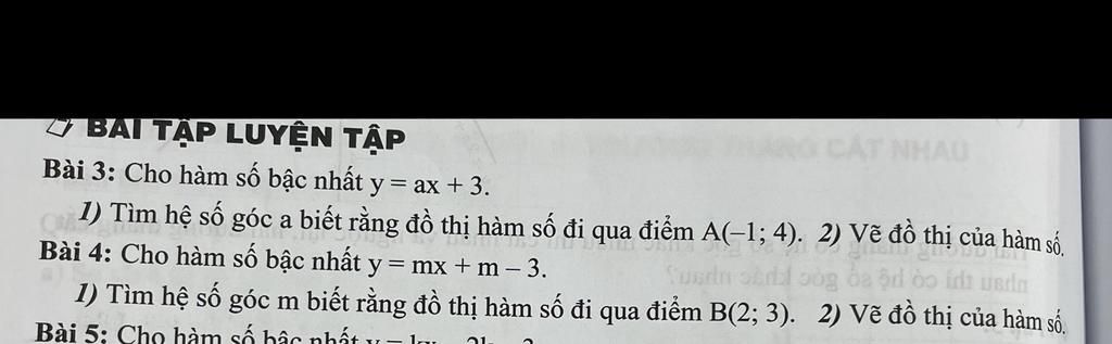 C BÀI TẬP LUYỆN TẬP Bài 3: Cho hàm số bậc nhất y = ax+3. 1) Tìm hệ số ...
