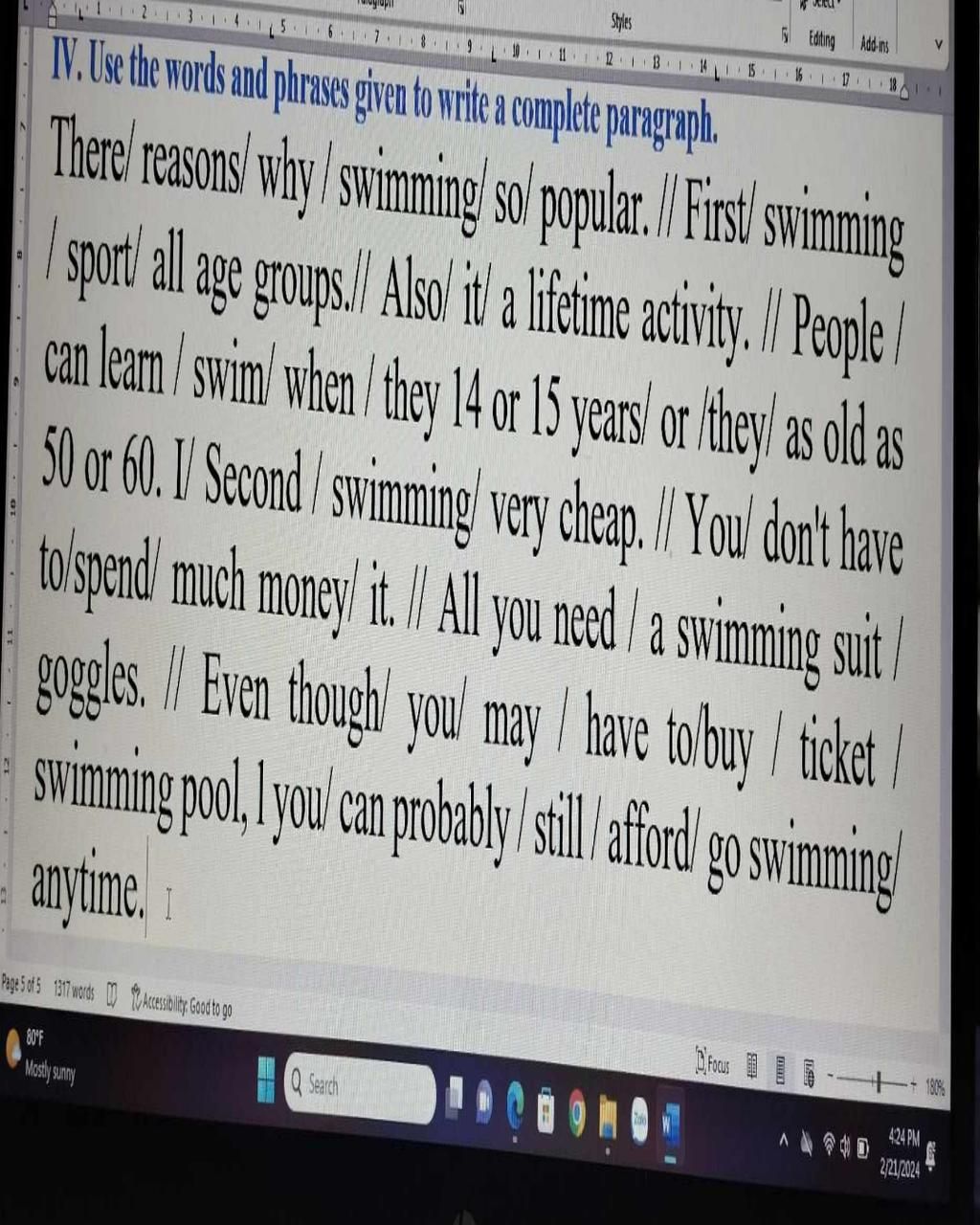 5 6781 11 IV. Use the words and phrases given to write a complete ...