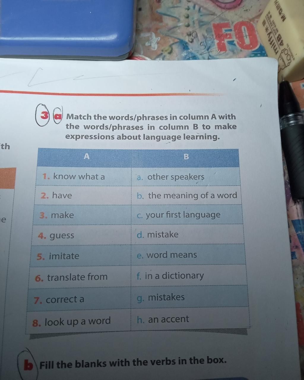 th e Match the words/phrases in column A with the words/phrases in ...