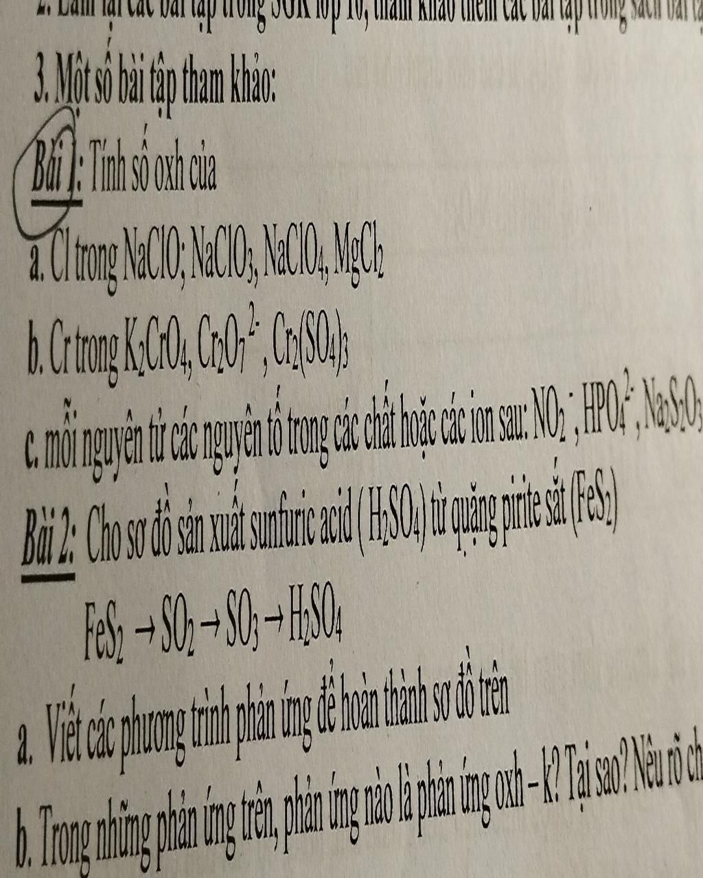 3. Mot so bai tap tham khac: Môt tập khảo: Bài 1: Tính số oxh của a. CI ...