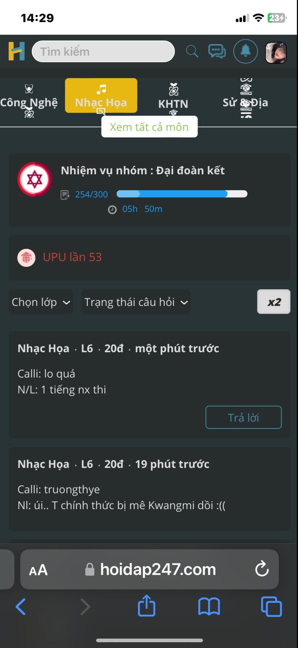 14:29 | Tìm kiếm H Công Nghệ 1. Nhạc Họa 254/300 = UPU lần 53 KHTN Xem ...
