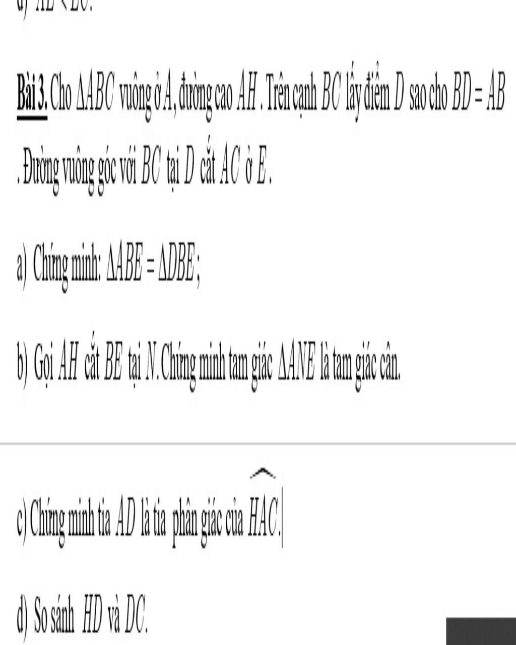Bài 3. Cho ABC ving bod, dring con AH. Trencach BC in die D cho BD AB = wing gic v BC tai D cit ...