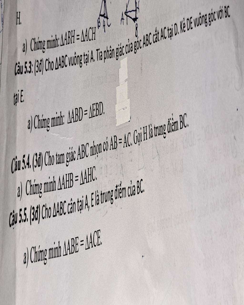 H. a) Chung minh: AABH-AACH lời 53 thế cho ABC vuông tại A. Tà phân gốc ...