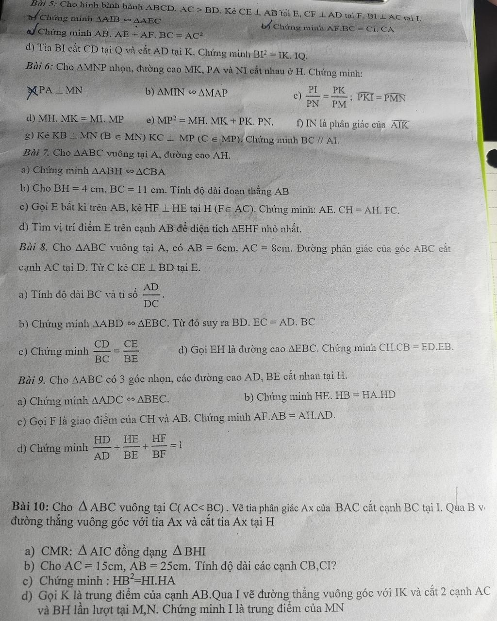 Bài 5: Cho hình bình hành ABCD, AC > BD. Kẻ CE | AB tại E, CF LAD tại E ...