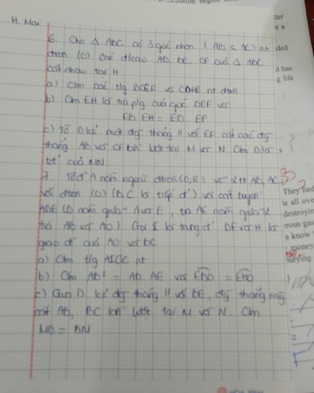 aration H. Mai 6. [ter e a Cho A ABC có 3 góc nhọn (AB CAC nt eted ...
