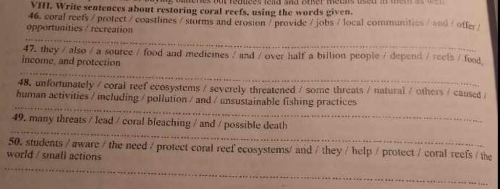 trees read and other metals used in them as VIII. Write sentences about ...
