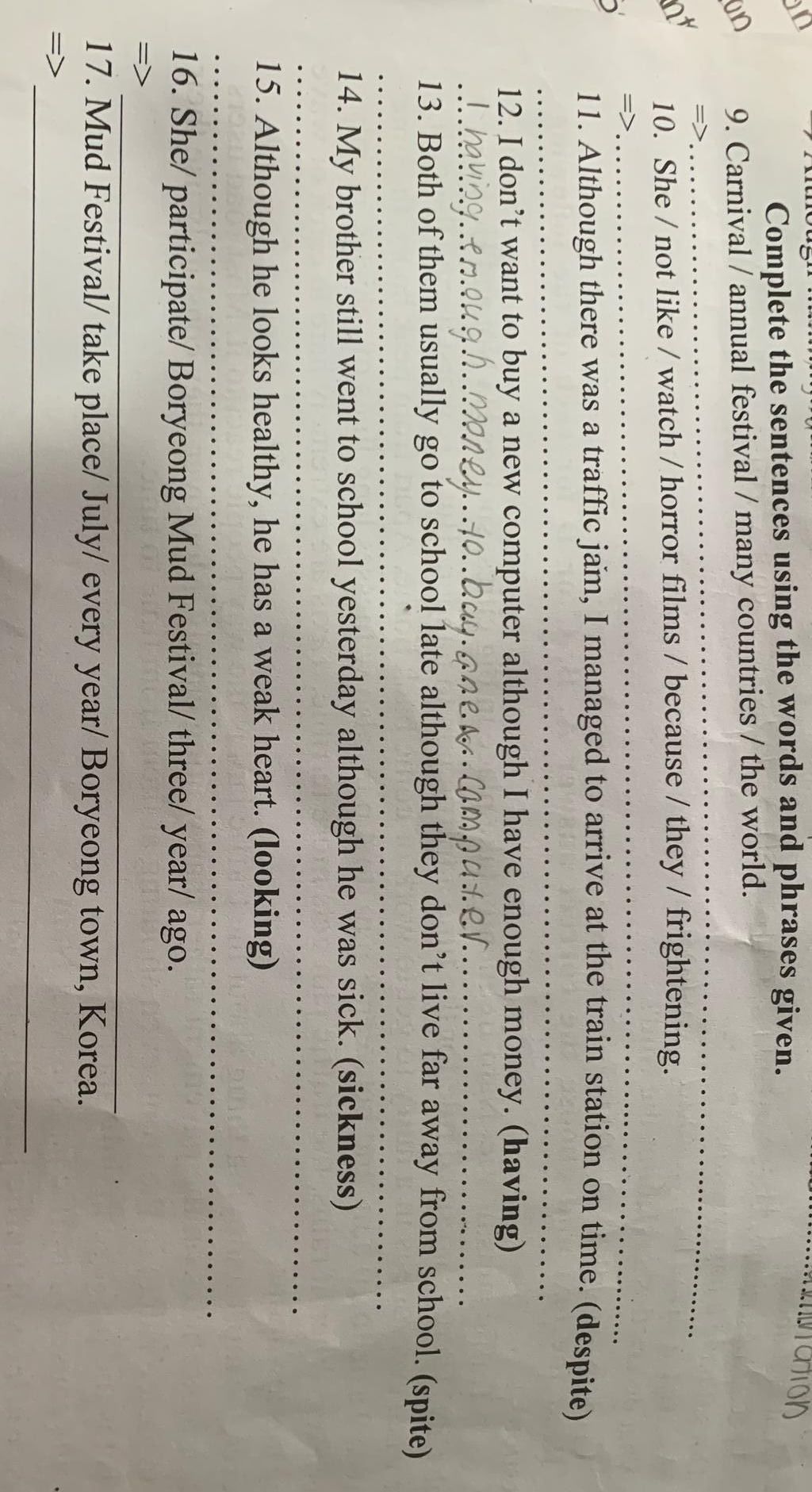 2x un n Complete the sentences using the words and phrases given. 9 ...