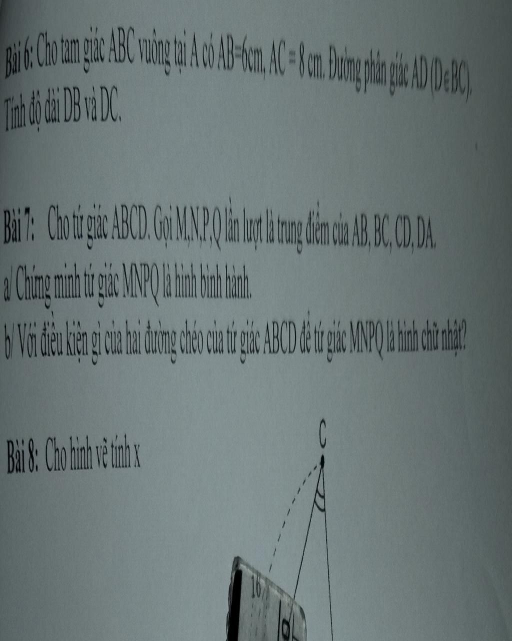Bài 7: Cho tí giác ABCD. Gọi MNPQ lần lượt là rung điểm của AB, BC, CD, DA 1 Chứng minh tu gia ...