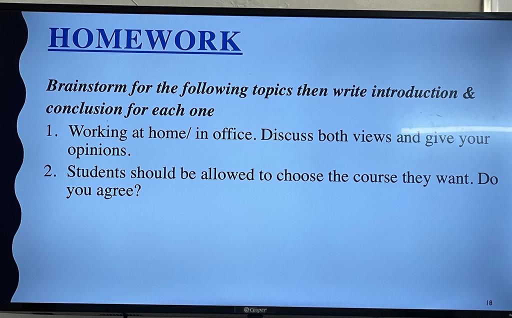 HOMEWORK Brainstorm for the following topics then write introduction ...