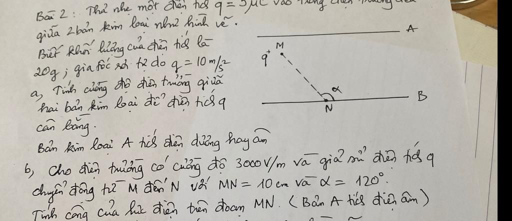 Bai 2: Tha nhe mot chen his q = 3μ giữa 2 bản kim loại như hình vẽ ...