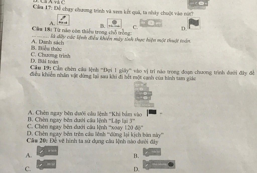 LA và C Câu 17: Để chạy chương trình và xem kết quả, ta nháy chuột vào ...