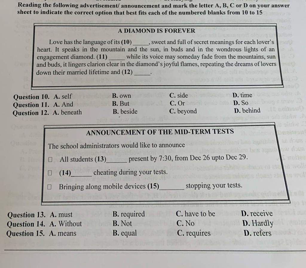 Reading the following advertisement/ announcement and mark the letter A ...