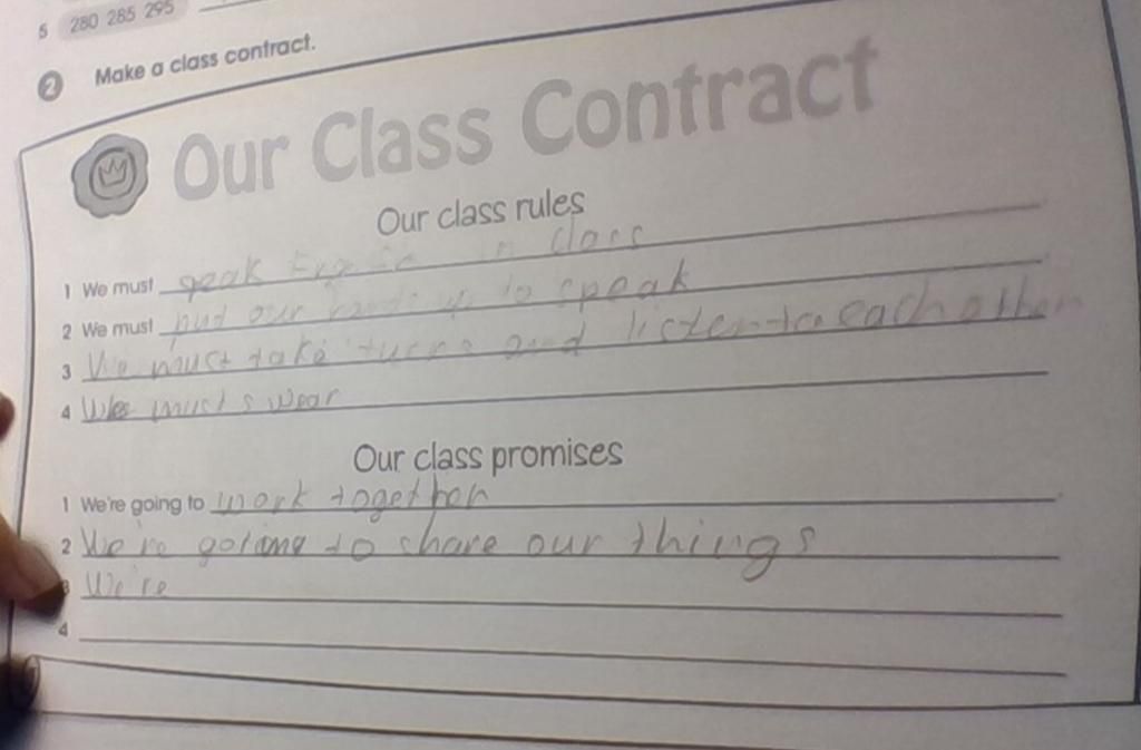 5 280 285 295 Make a class contract. Our Class Contract 1 We must geak ...