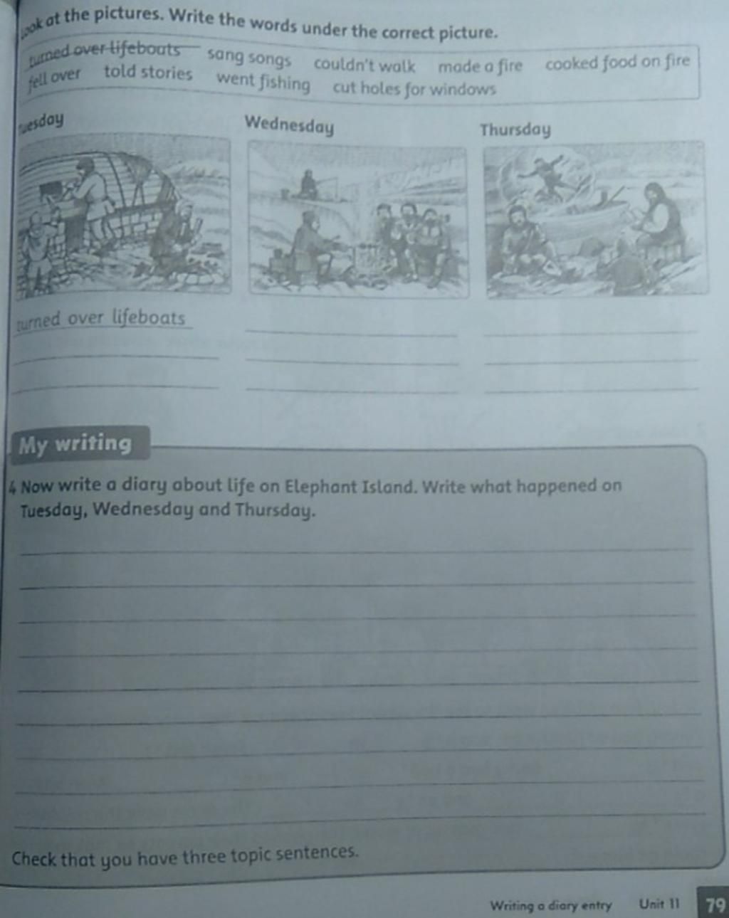 Look at the pictures. Write the words under the correct picture.ook at ...