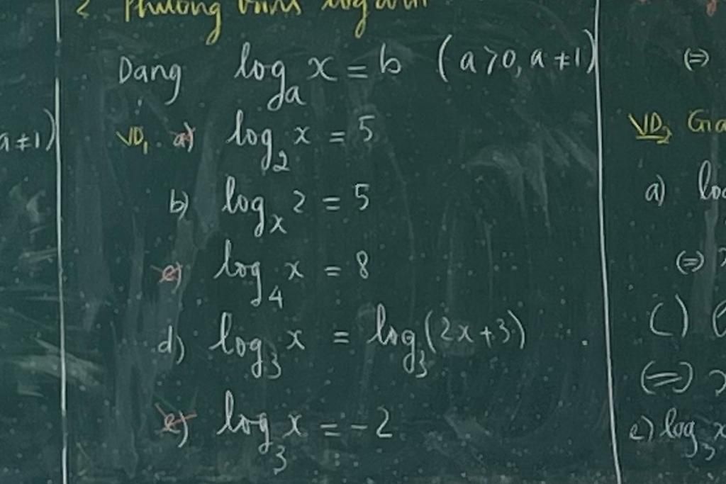 +1/ Philong Dang log x = b (a70, a +1) vo, at log, x = 5 2 T VD Ga b ...