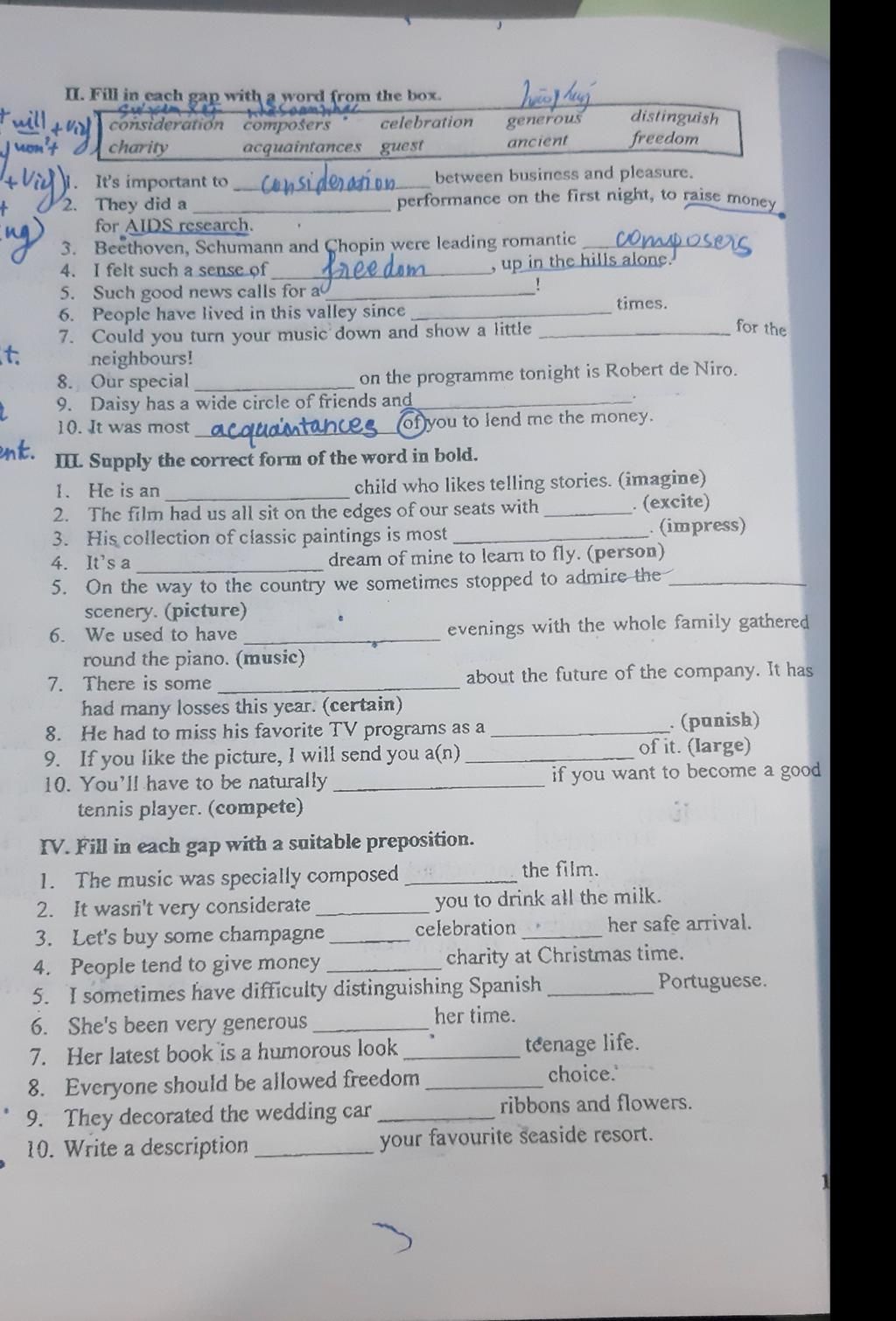 II.Fill in each gap with a word from the box III.Supply the correct form of the word in blod IV ...