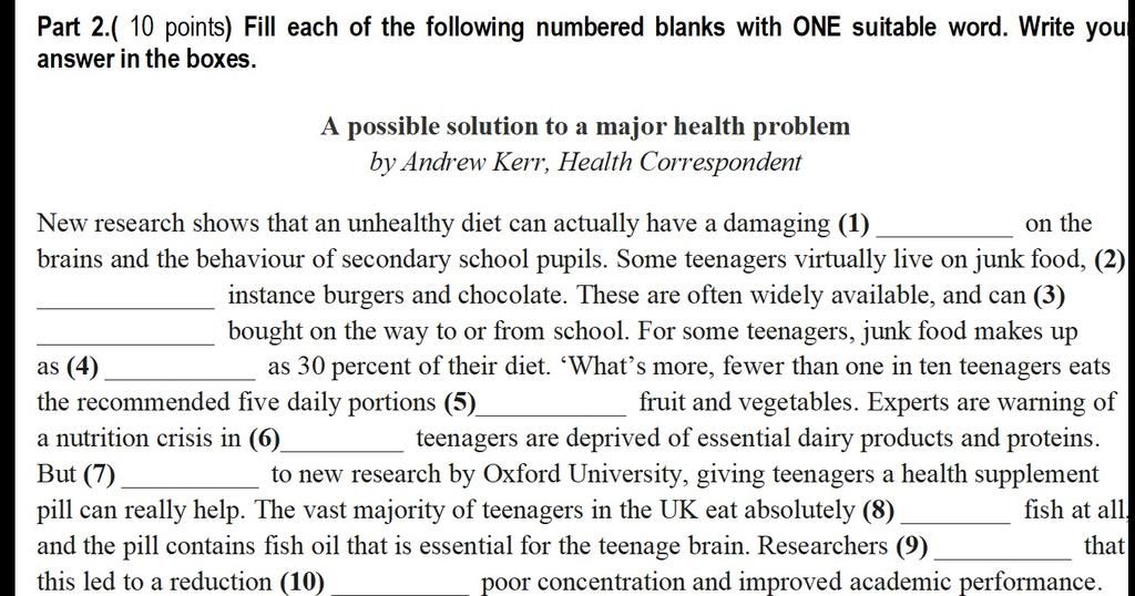 Part 2.( 10 points) Fill each of the following numbered blanks with ONE ...