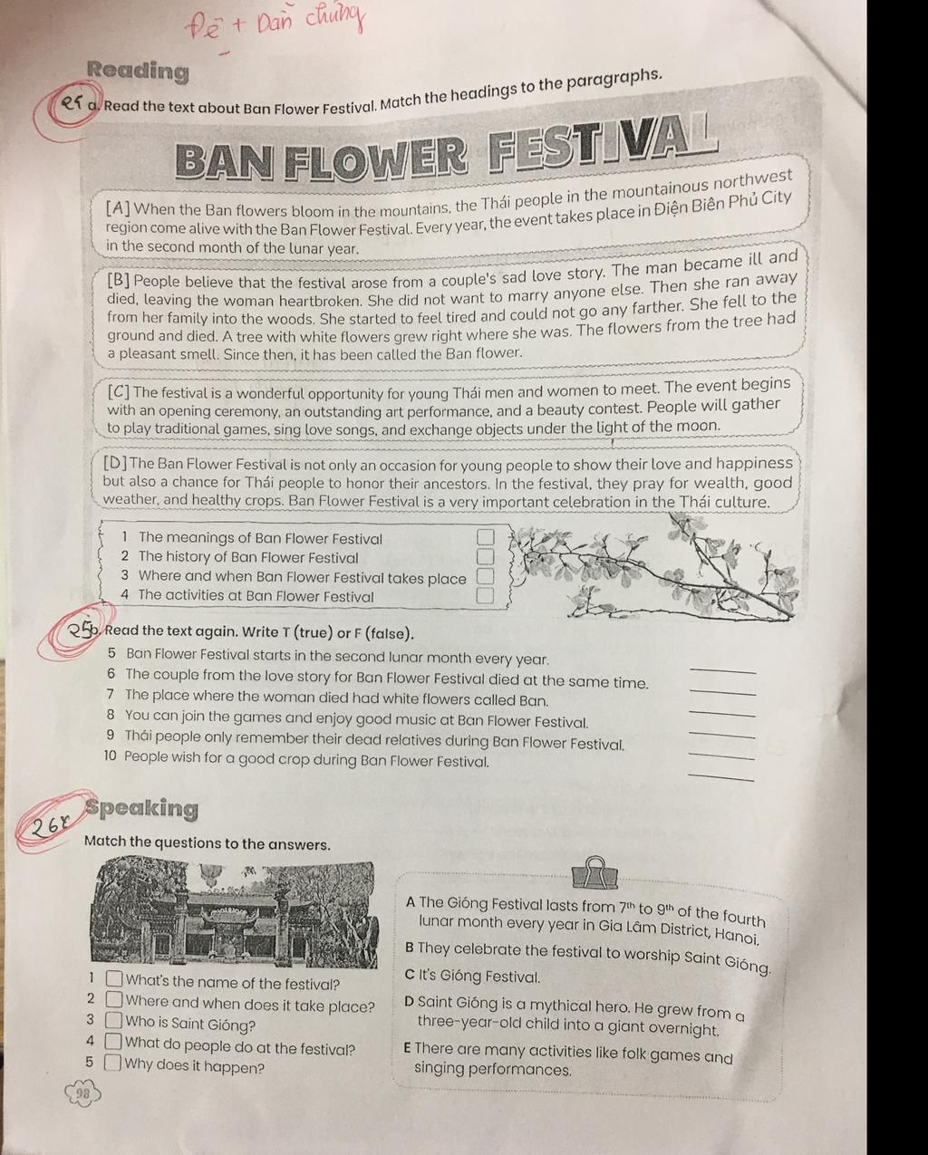 Reading fe + Dan chung 2 a. Read the text about Ban Flower Festival ...