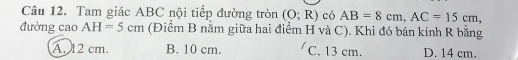 Mọi người giải chi tiết cho em câu 12 này với ạ !! Câu 12. Tam giác ABC nội tiếp đường tròn (O ...
