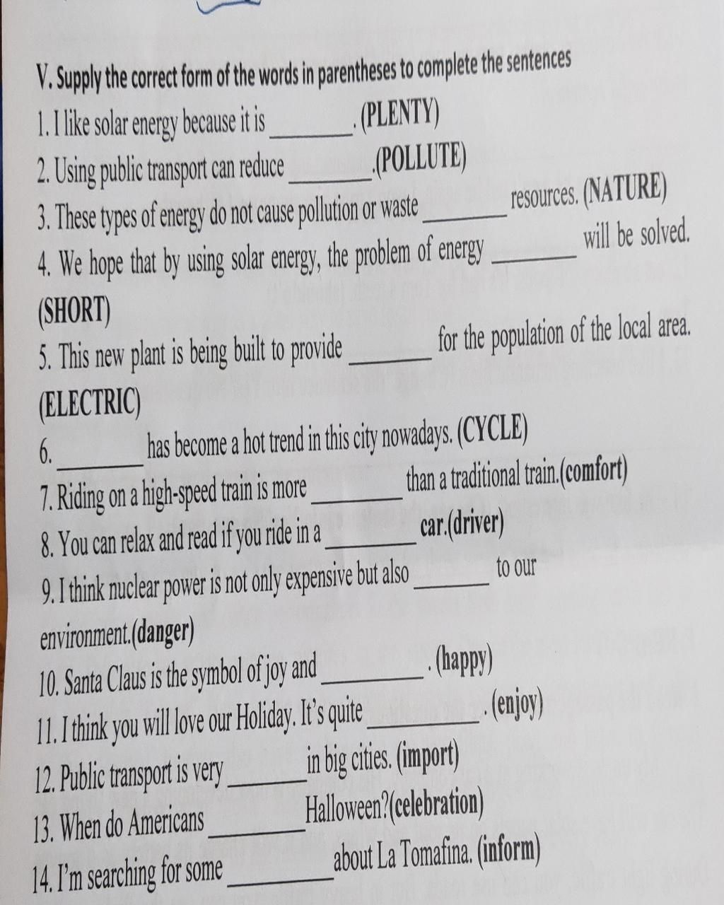 V. Supply the correct form of the words in parentheses to complete the ...