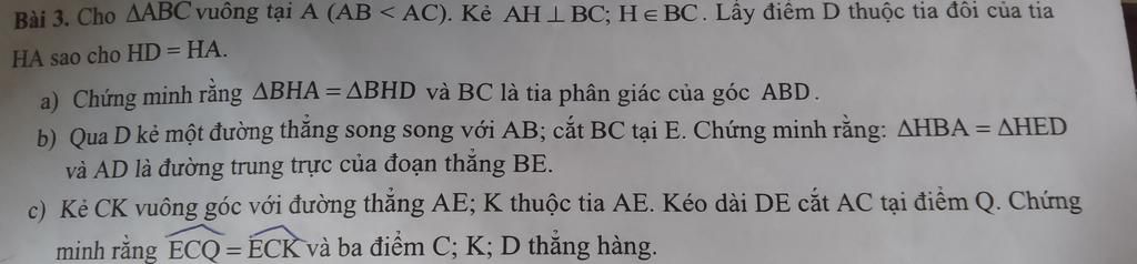 Bài 3. Cho AABC vuông tại A (AB