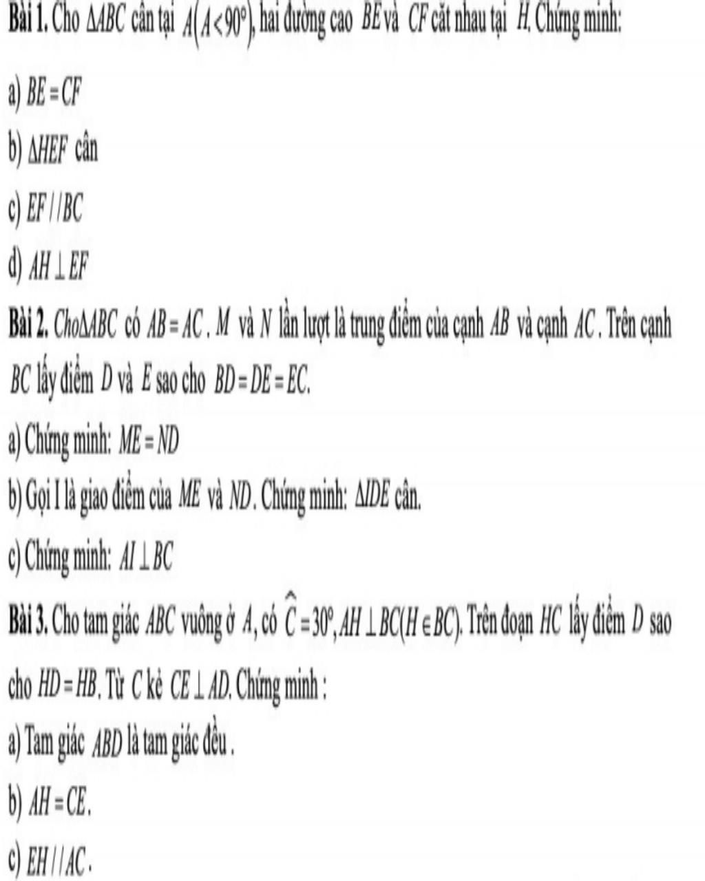 Bài 1. Cho ABC cân tại A(A