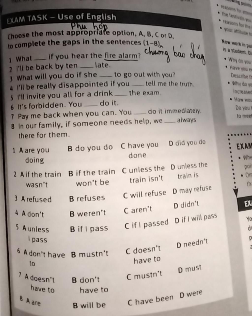 EXAM TASK - Use of English Phù hợp Choose the most appropriate option, A, B, C or D, to complete ...