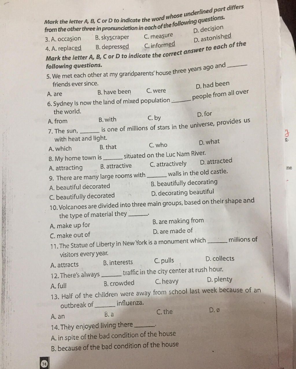 Mark the letter A, B, C or D to indicate the word whose underlined part ...