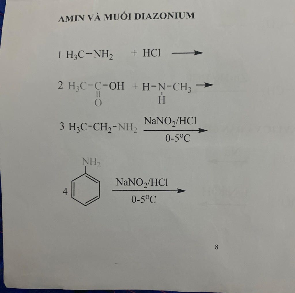 AMIN VÀ MUỐI DIAZONIUM 1 H3C-NH2 + HCl 2 H3C-C-OH + H-N-CH3 0 H NaNO2 ...