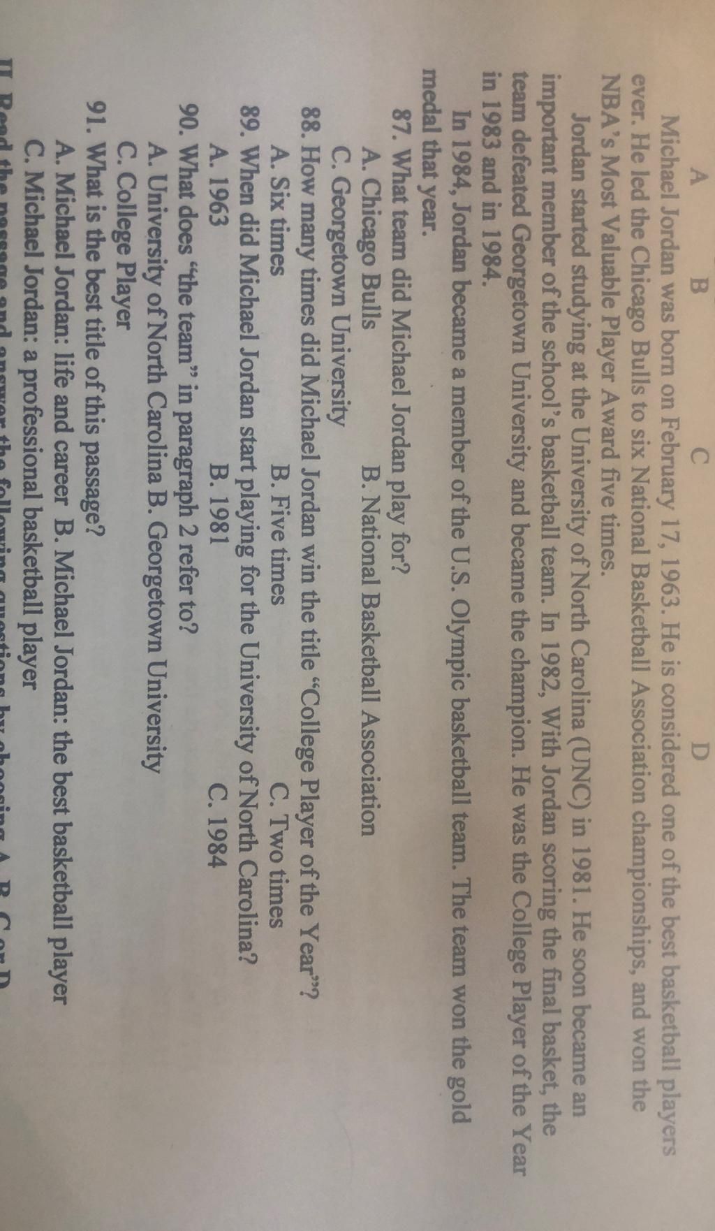 A B C D Michael Jordan was born on February 17, 1963. He is considered ...