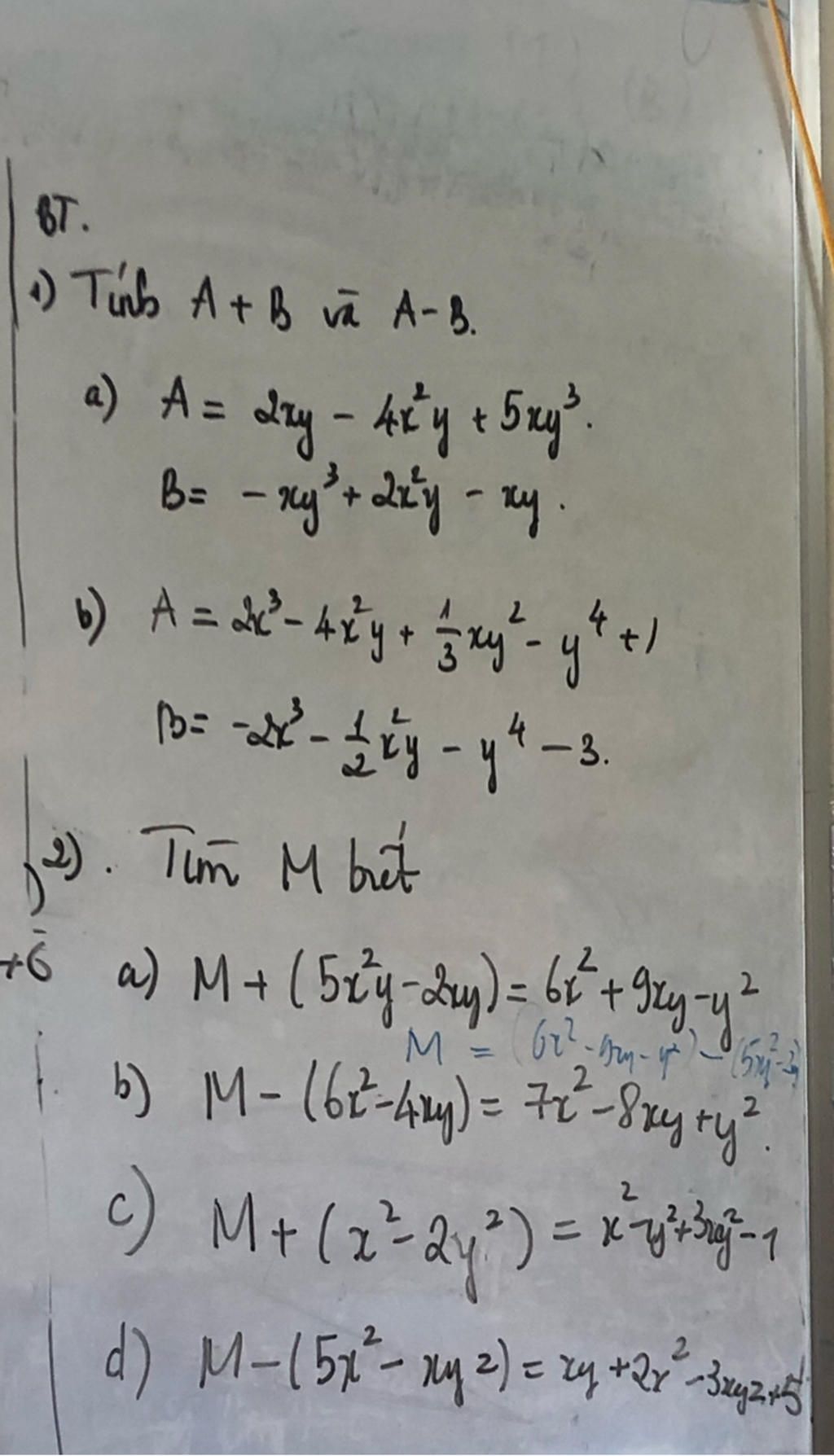 67. · Tính AB và A-B a) A = 2xy - 4x²y + 5xy ³. B = -xy ³ + 2xy - xy. 4 ...