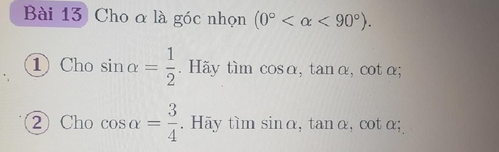 Bài 13 Cho a là góc nhọn (0°