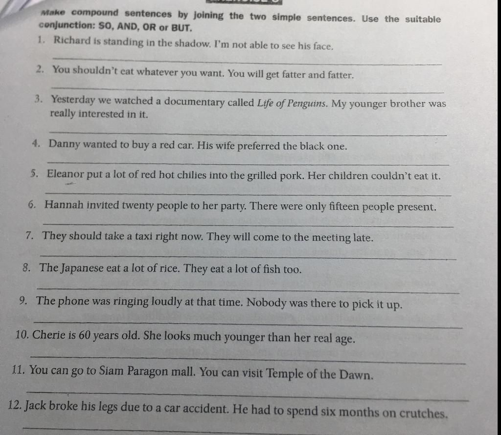 Make compound sentences by joining the two simple sentences. Use the ...