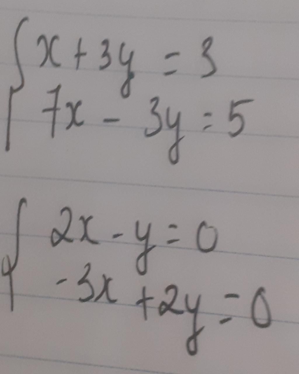 (x+3y=3 17x - 3y = 5 √ 2x - y = 0 3x + 2y = 0