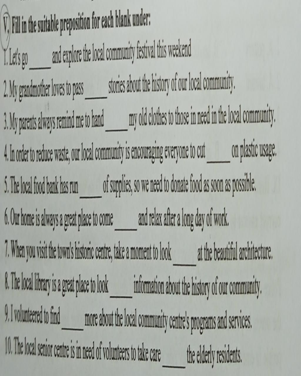 V. Fillin he suitable preposition for each blank under Y. Let's go and ...