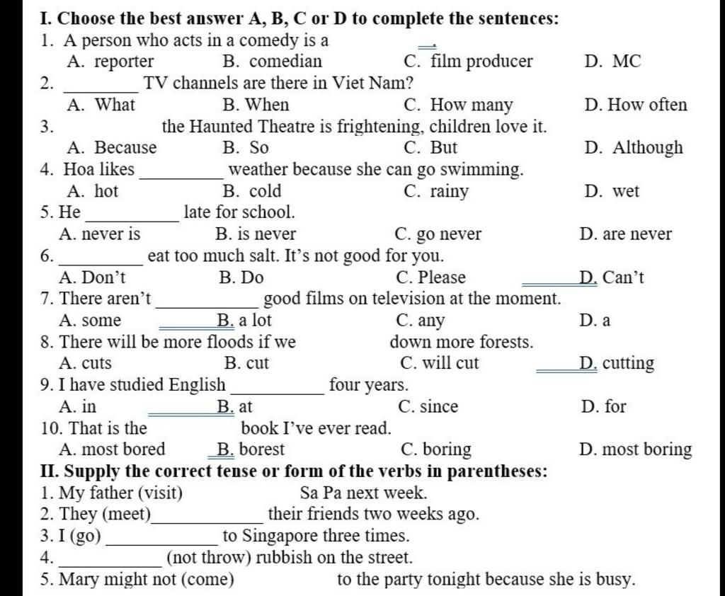 A. reporter I. Choose the best answer A, B, C or D to complete the ...