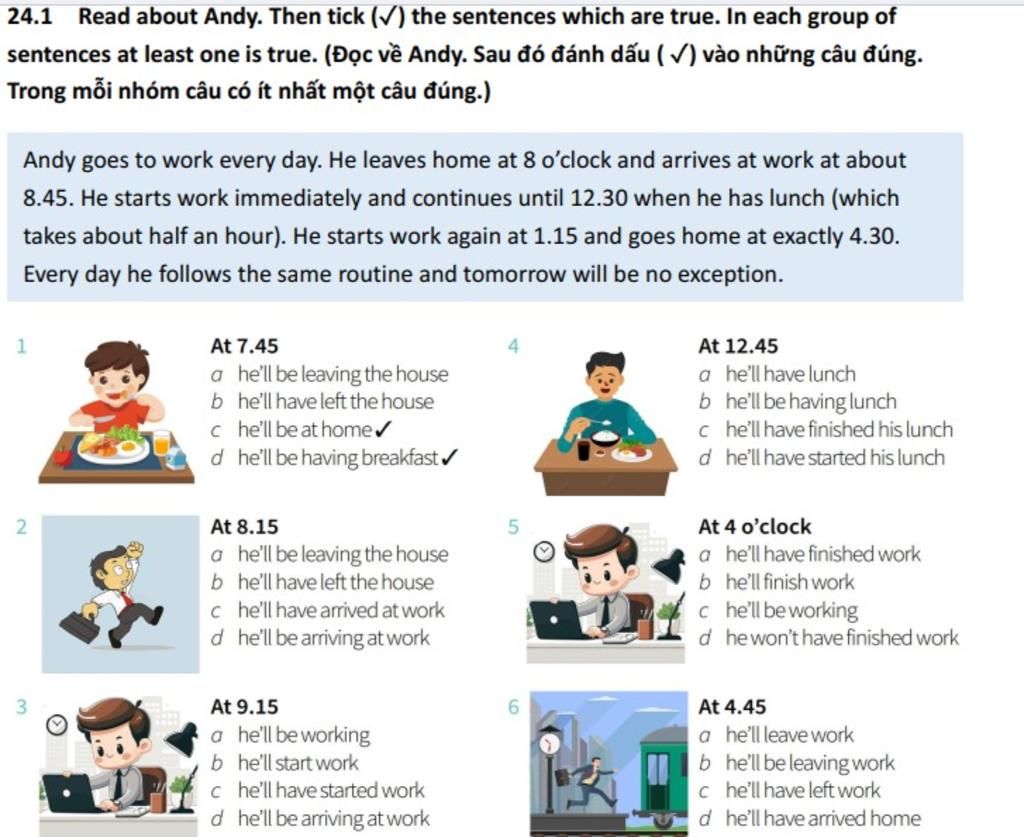 24.1 Read about Andy. Then tick (√) the sentences which are true. In each group of sentences at ...