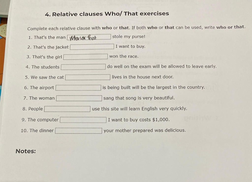 4. Relative clauses Who/ That exercises Complete each relative clause ...