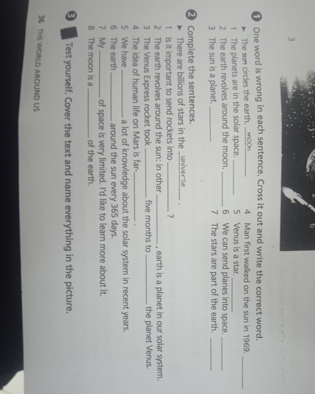 One word is wrong in each sentence. Cross it out and write the correct ...