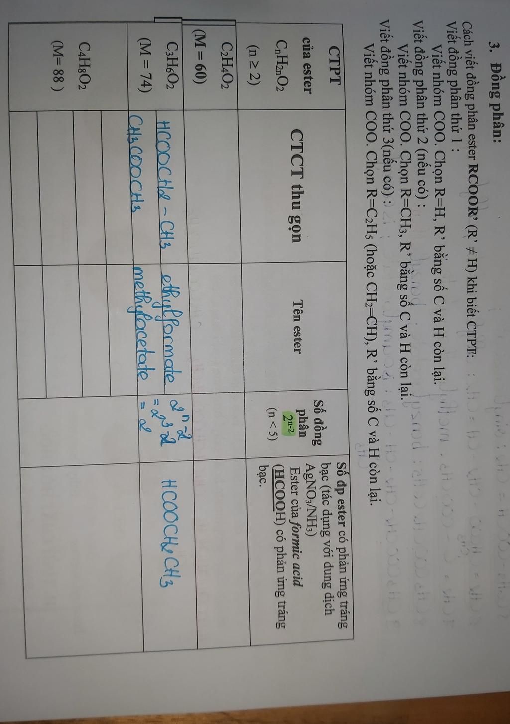 3. Đồng phân: Cách viết đồng phân ester RCOOR’ (R’ † H) khi biết CTPT ...