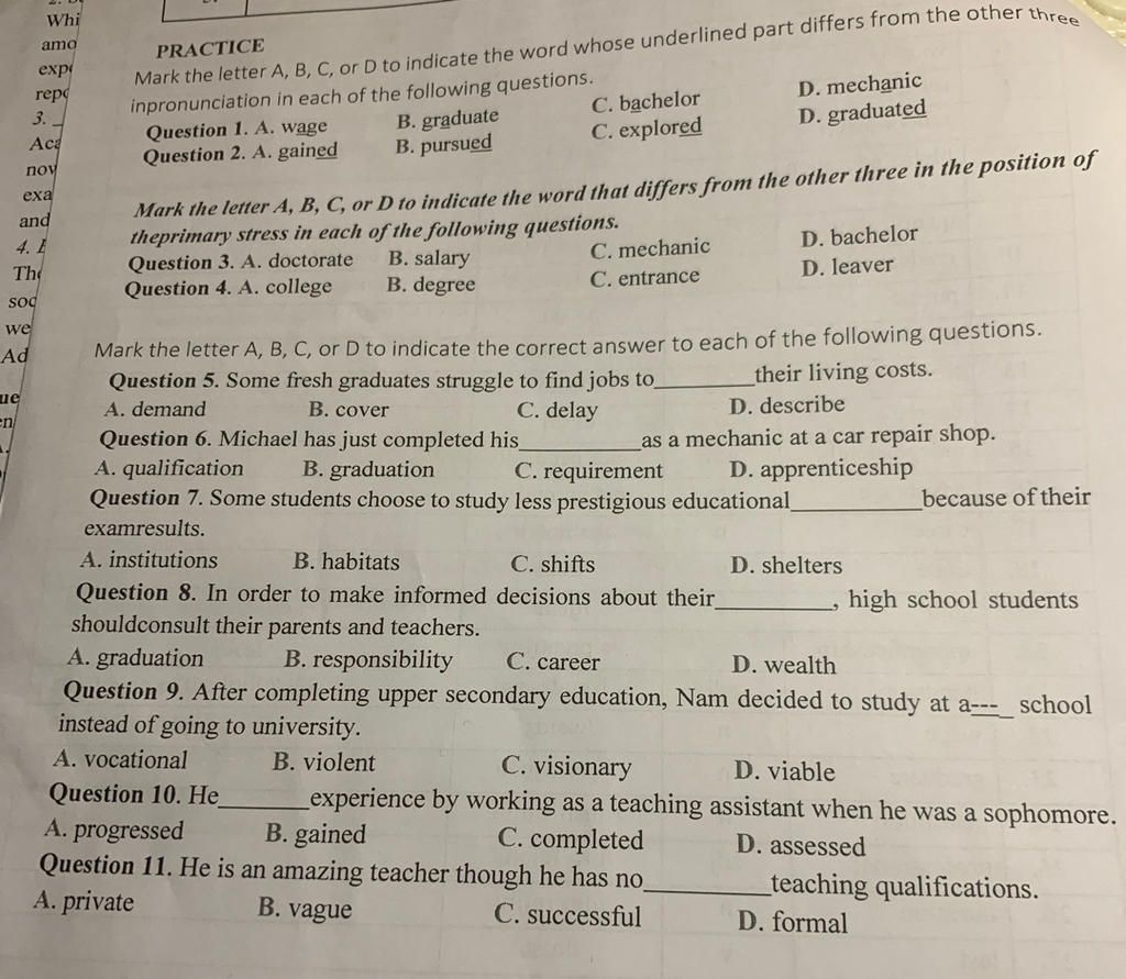 Whi amo exp repo 3. PRACTICE Mark the letter A, B, C, or D to indicate the word whose underlined ...