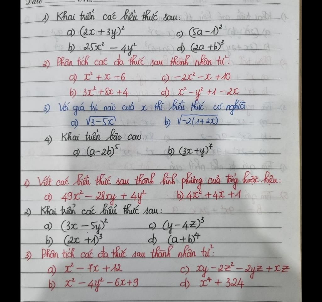 giúp tất cả vs ạ, cho nhiều điểm và ctrlhn ạ! đg cần gấp ạ!1) Khai triển các biểu thức sau: mình ...